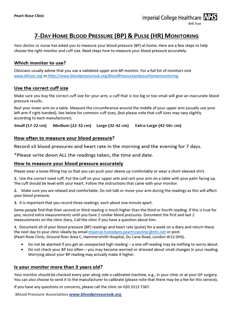 PRC Home Blood Pressure Diary Results 2023 | PDF