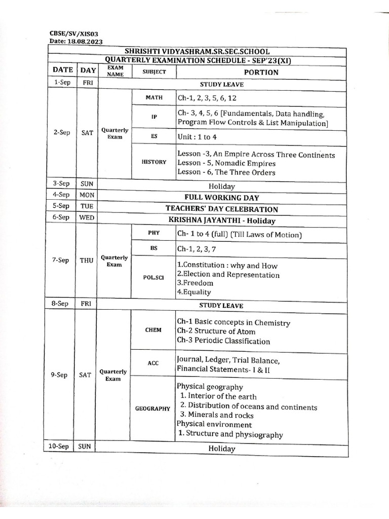 Quarterly Schedule - XI | PDF