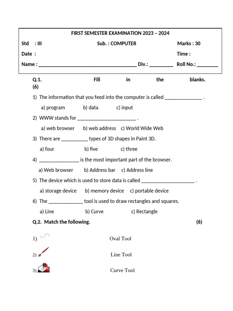 3rd std computer paper | PDF