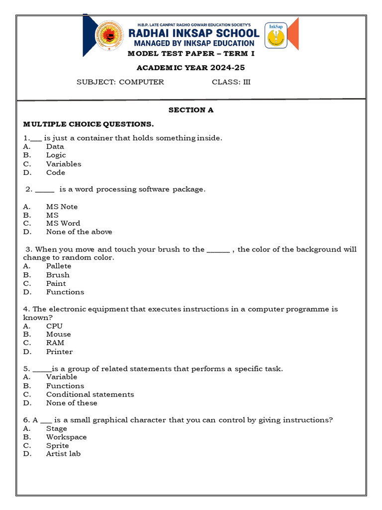 III COMPUTER - MTP (Term 1) | PDF
