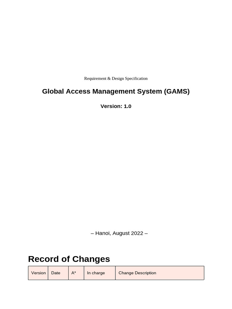 Record of Changes: Global Access Management System (GAMS) | PDF | Use Case | Computers