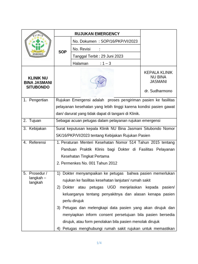 SOP EMERGENCY RVS | PDF