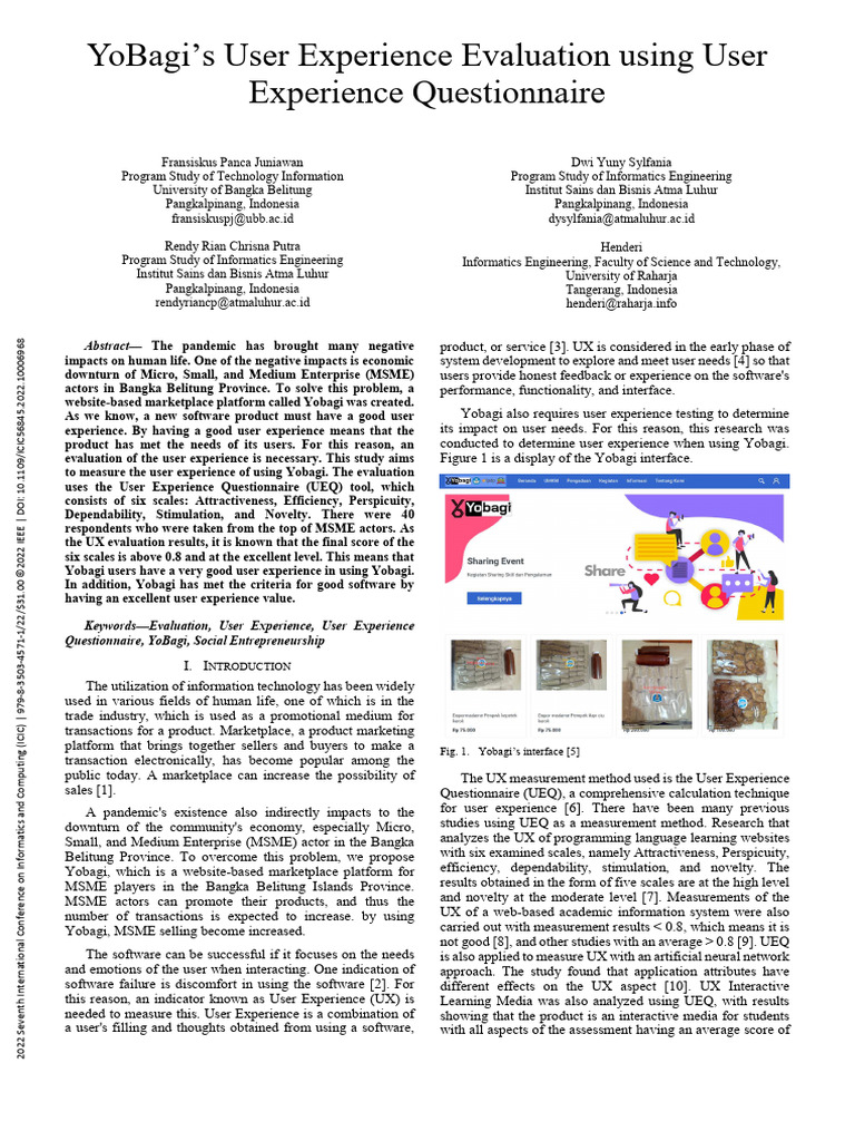 YoBagis User Experience Evaluation Using User Experience Questionnaire ...