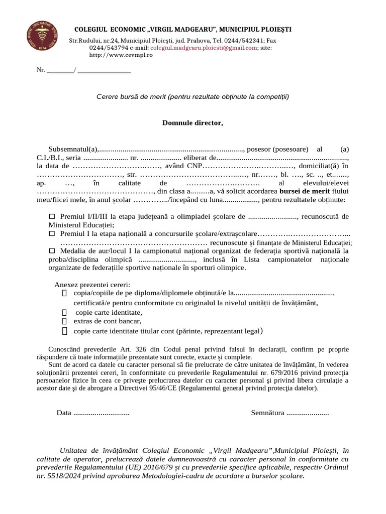 Cerere Bursa Merit Diplome | PDF