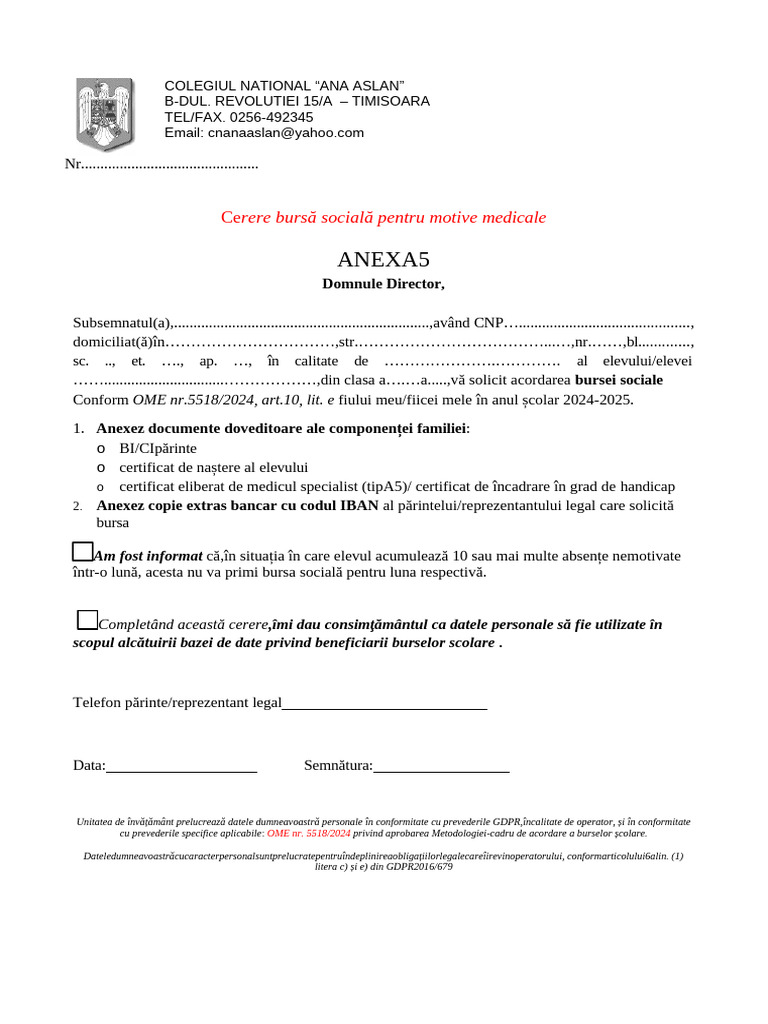 2023 2024 - Anexa 5 Bursă Medicală | PDF