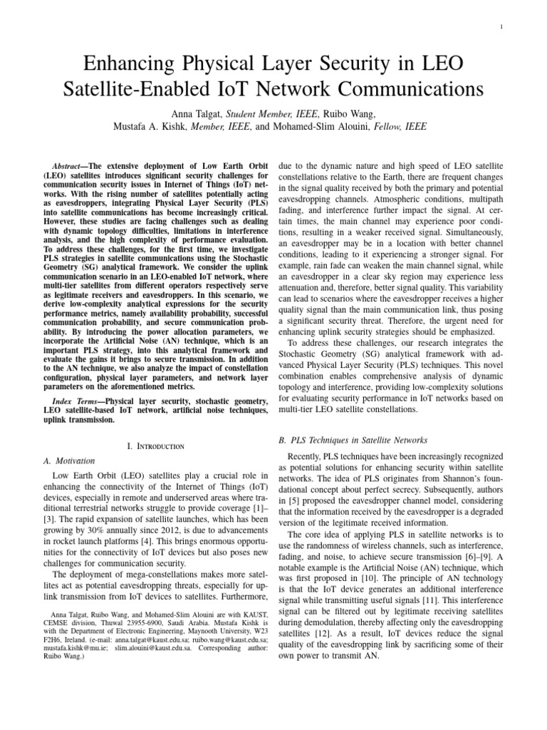 Enhancing Physical Layer Security in LEO Satellite-Enabled IoT Network ...