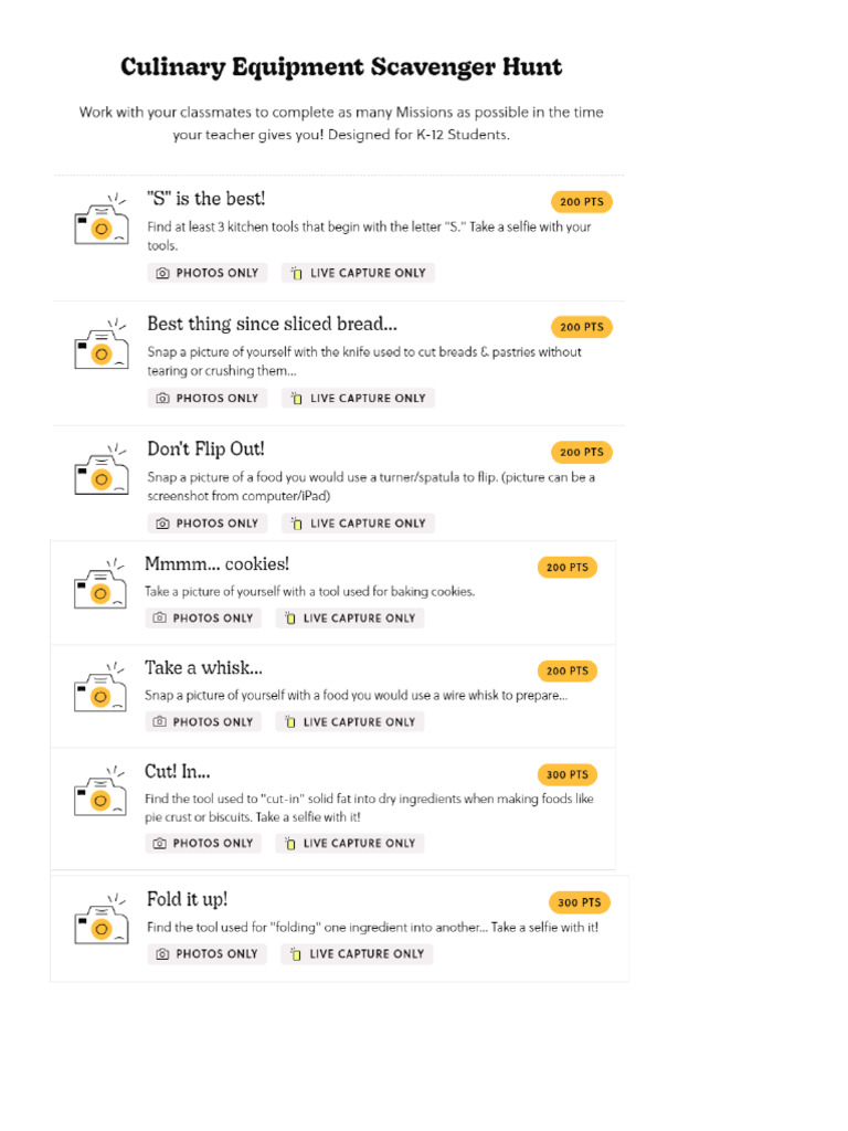 Kitchen Equipment Scavenger Hunt | PDF