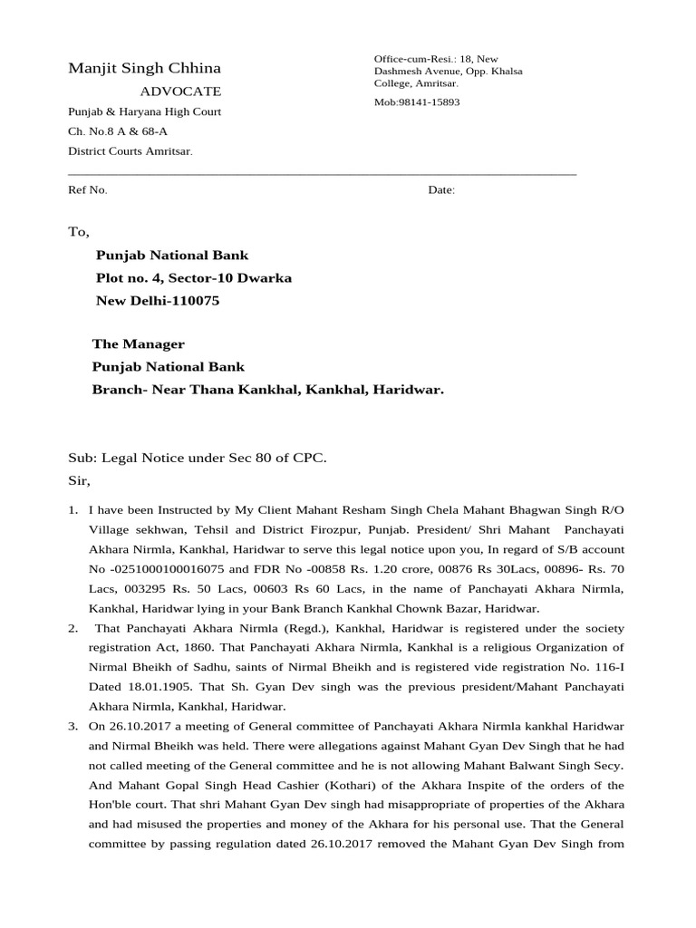Bank Legal Notice of New Delhi of PNB | PDF