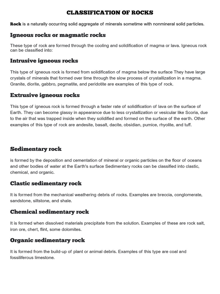 Types and Classification of Rocks | PDF | Science & Mathematics