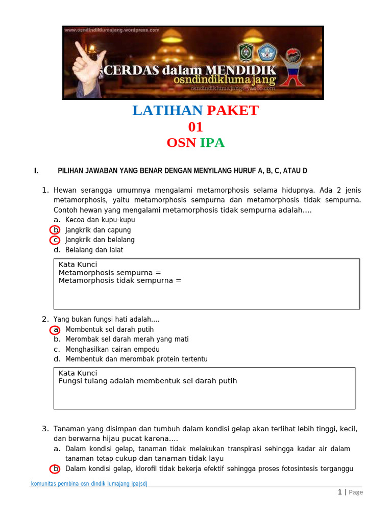 Latihan Paket 01 Osn Ipa | PDF