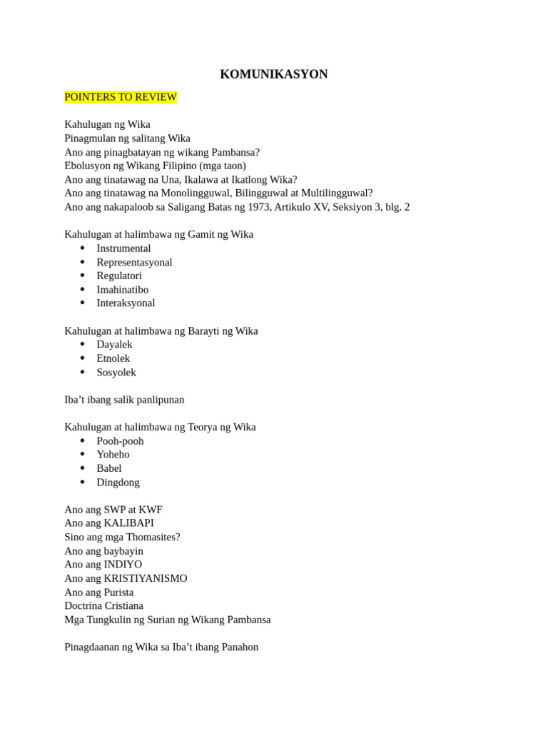 Pointers Komunikasyon | PDF