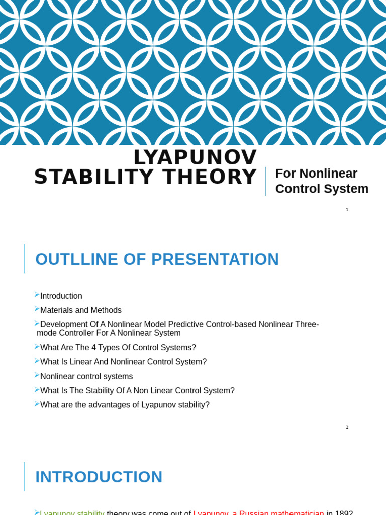 Lyapunov Stability Theorem For Nonlinear Control System | PDF
