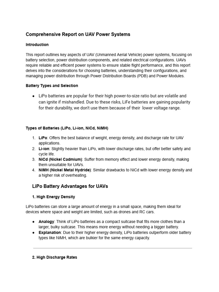 Comprehensive Report On UAV Power Systems | PDF