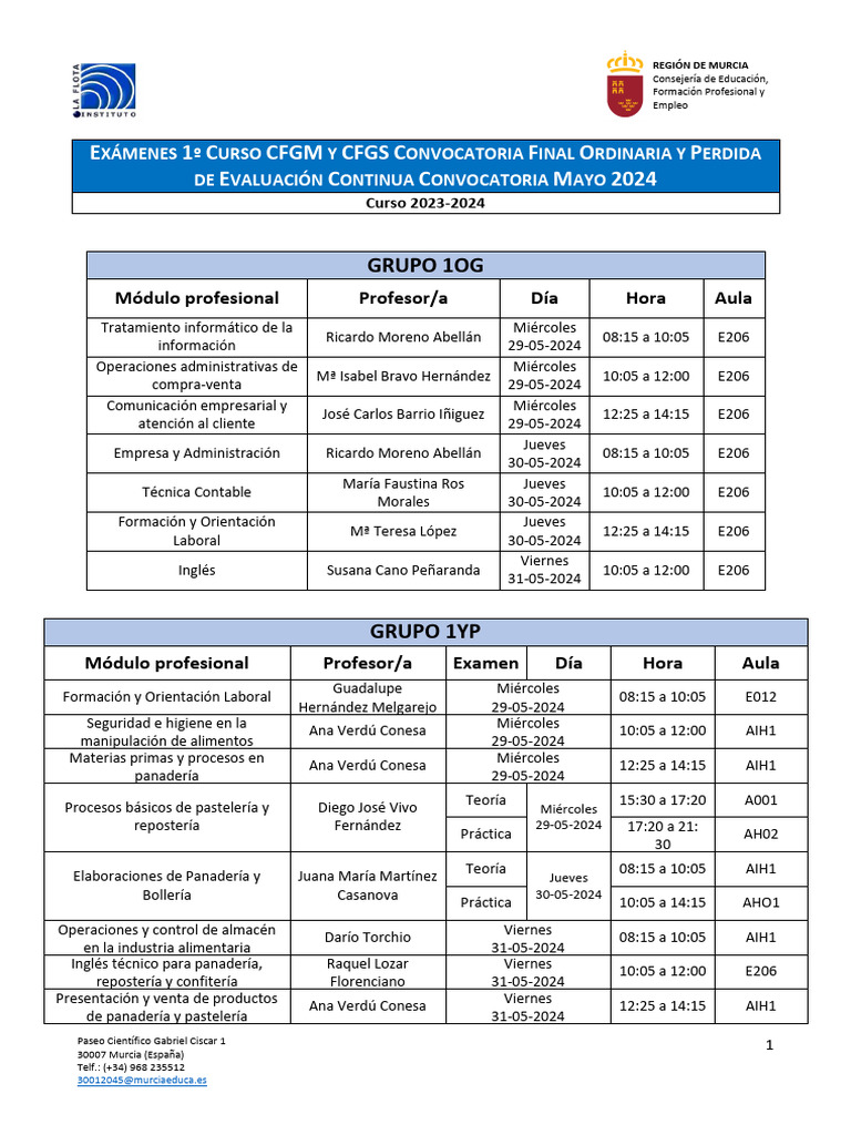 para Publicar Exa769menes 1 Curso Finales Ordinaria y Pec 23-24 | PDF