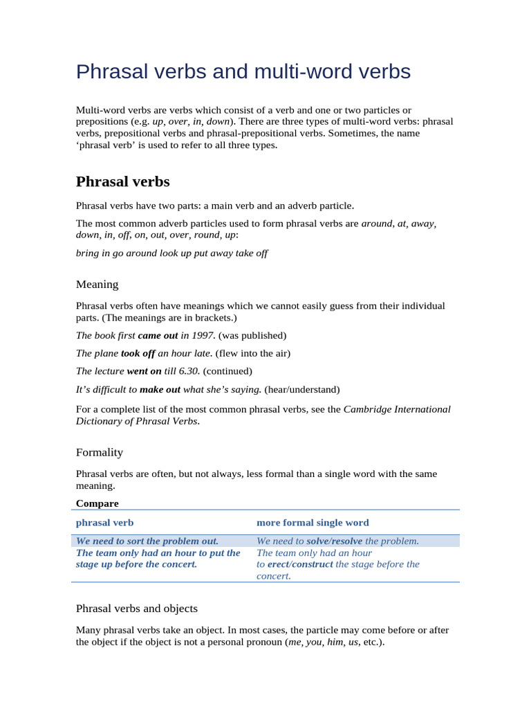 Phrasal Verbs and Multi Verbs | PDF