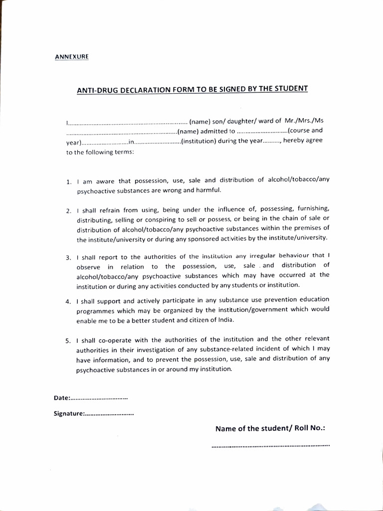 Anti-Drug Form | PDF | Wellness