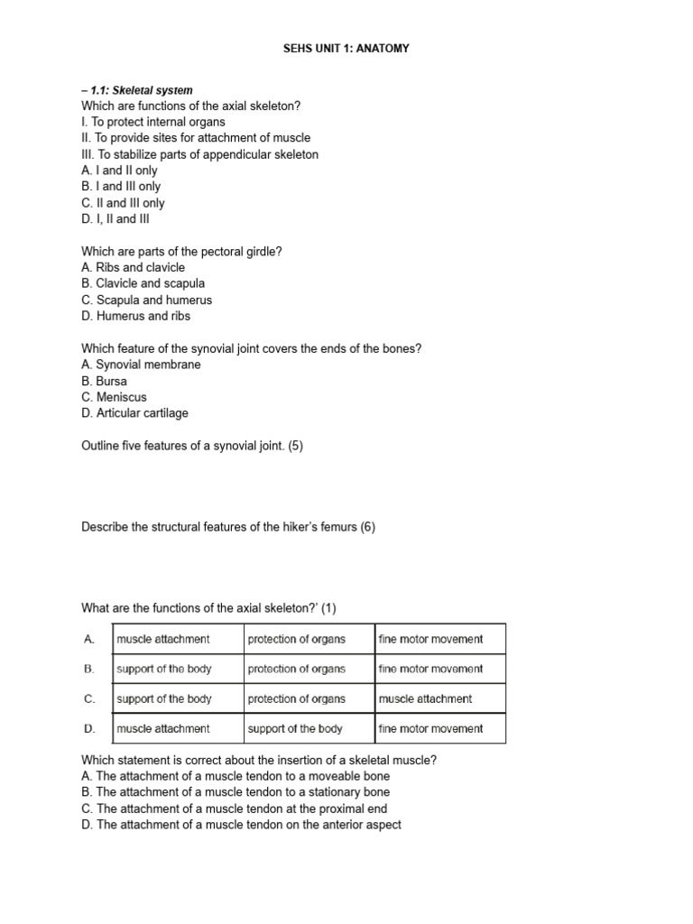 IB SEHS Unit 1 SL Questions | PDF | Joints | Social Science