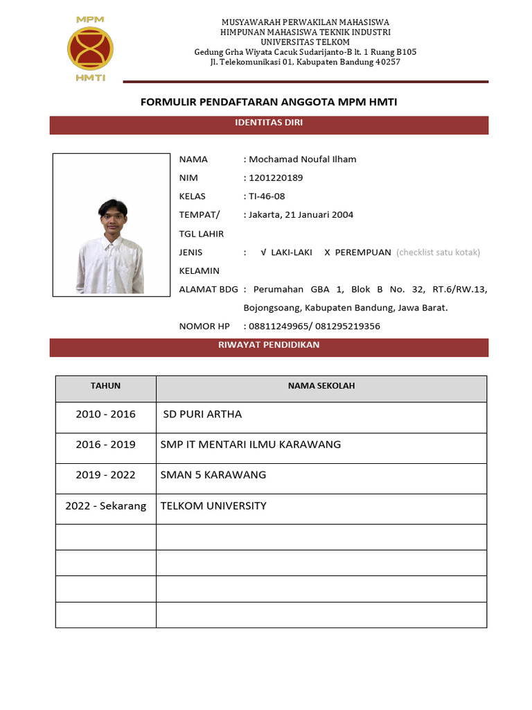 Form Pendaftaran MPM | PDF