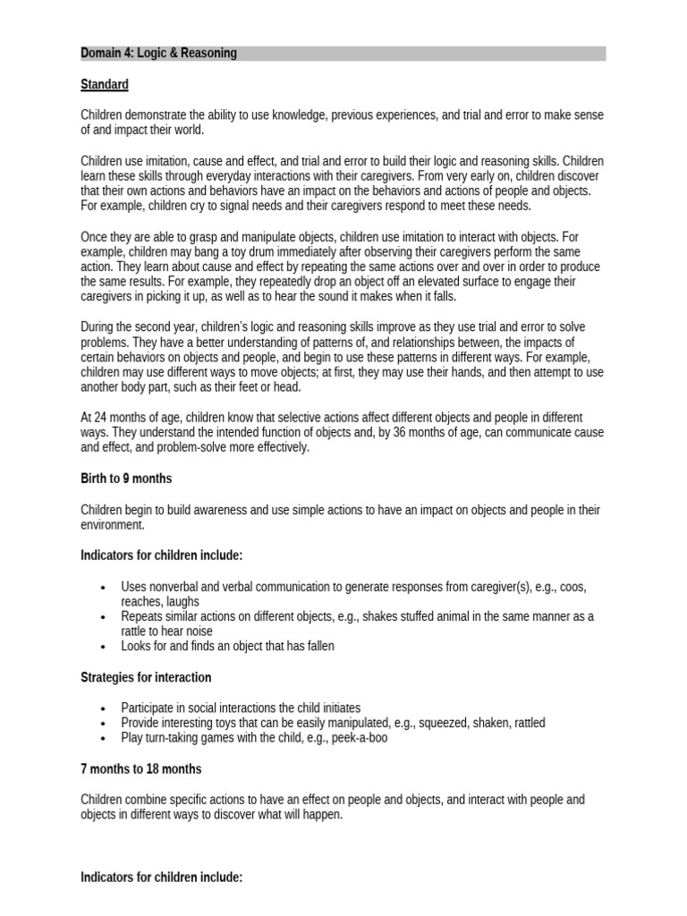 Developmental Domain 4: Logic and Reasoning | PDF