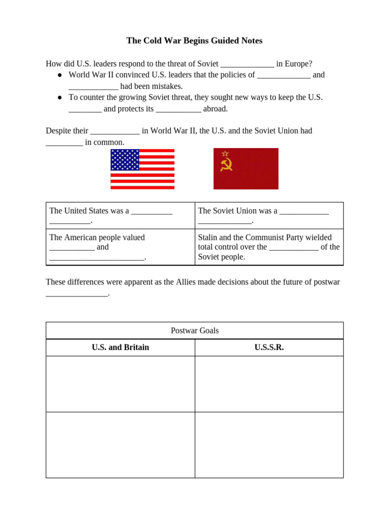 CH 25.1 The Cold War Begins Guided Notes | PDF