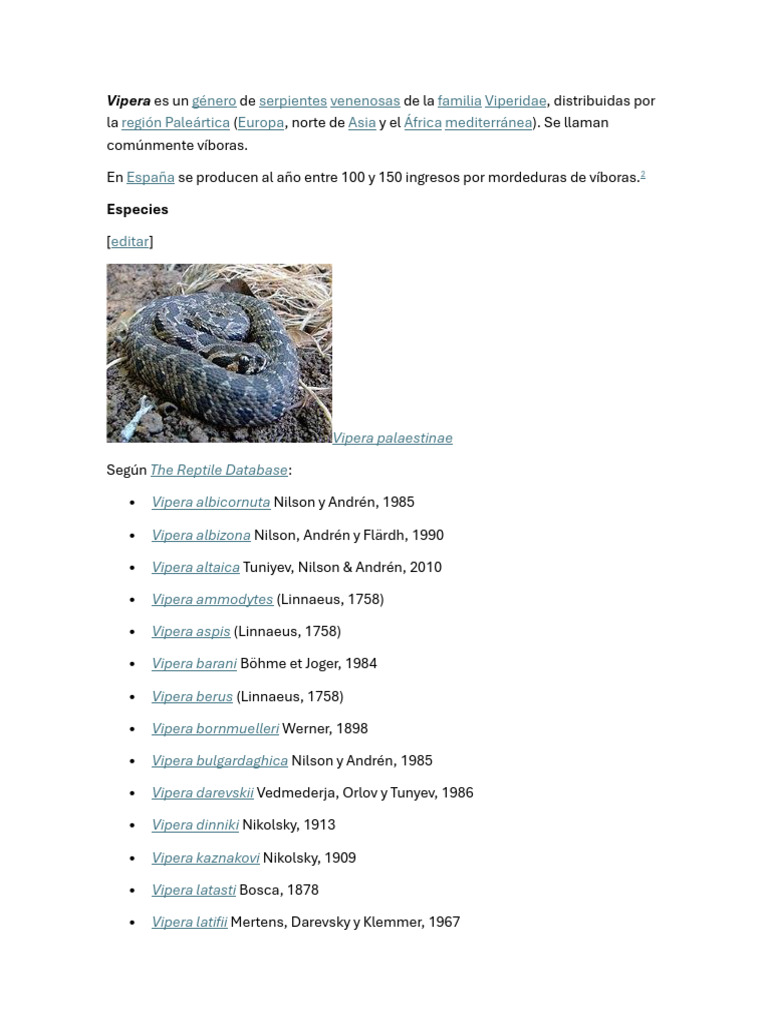 Vipera | PDF | Vertebrados De Europa | Serpiente