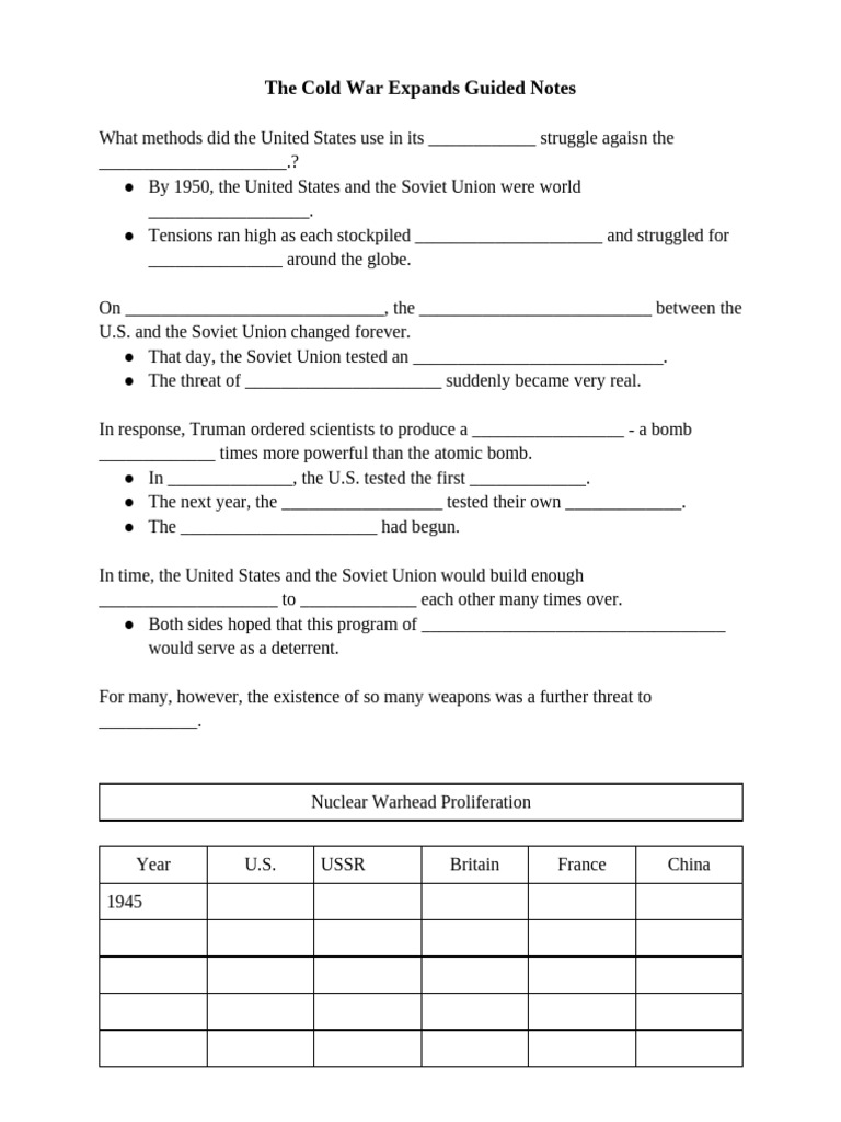 Ch 25.3. The Cold War Expands guided notes | PDF