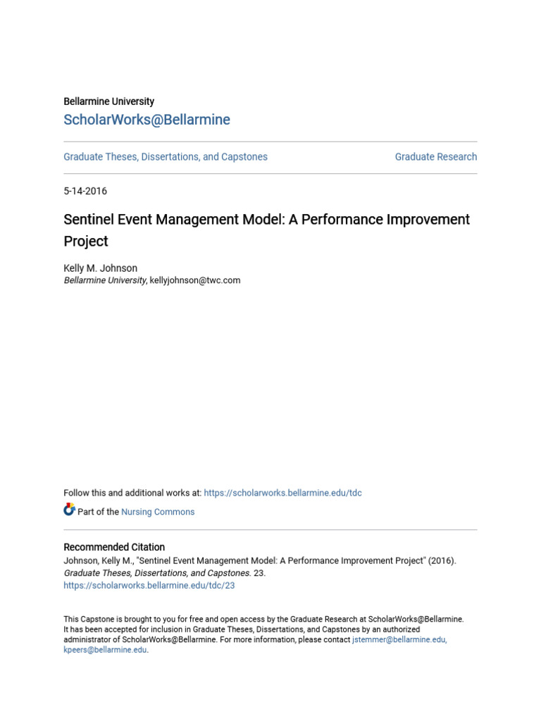 Sentinel Event Management Model_ A Performance Improvement Projec | PDF