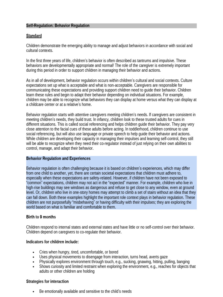 Behaviour Regulation | PDF