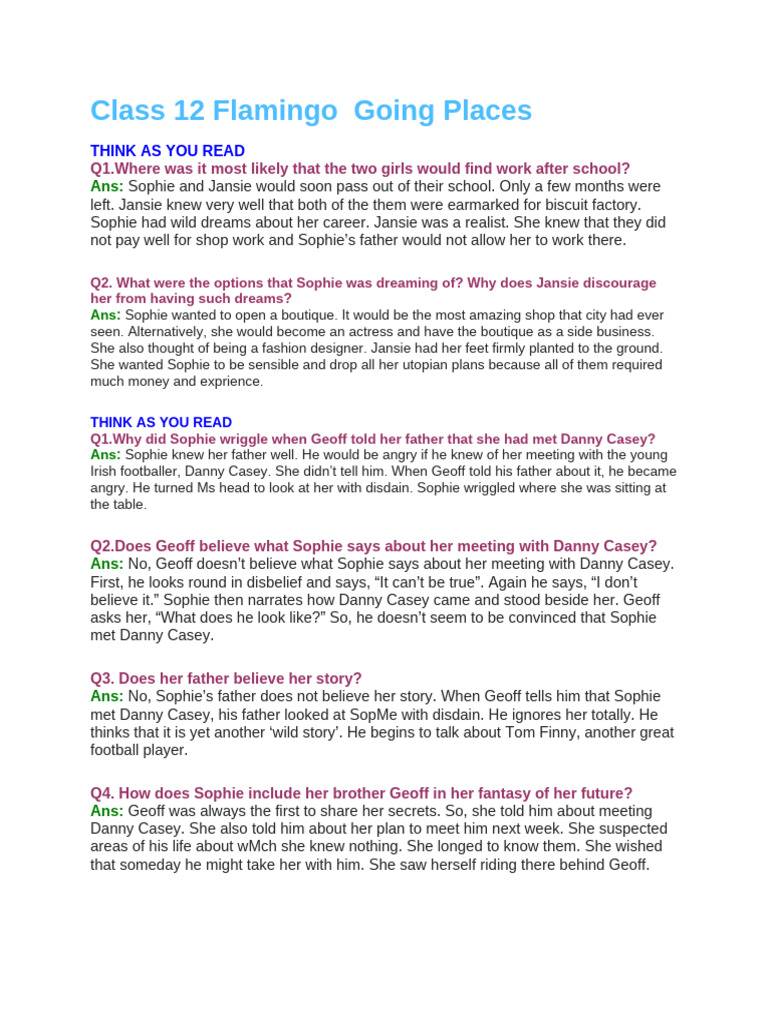 Class 12 Flamingo Going Places | PDF