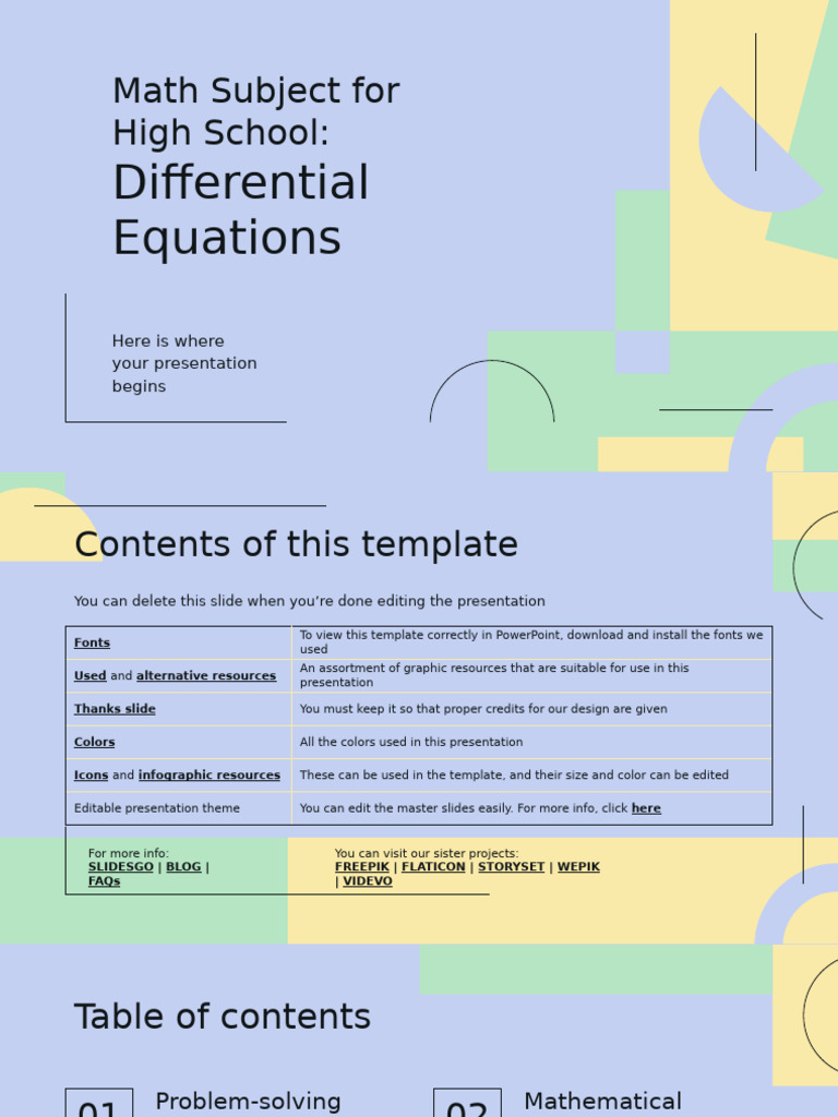 Math Subject For High School - Differential Equations by Slidesgo | PDF