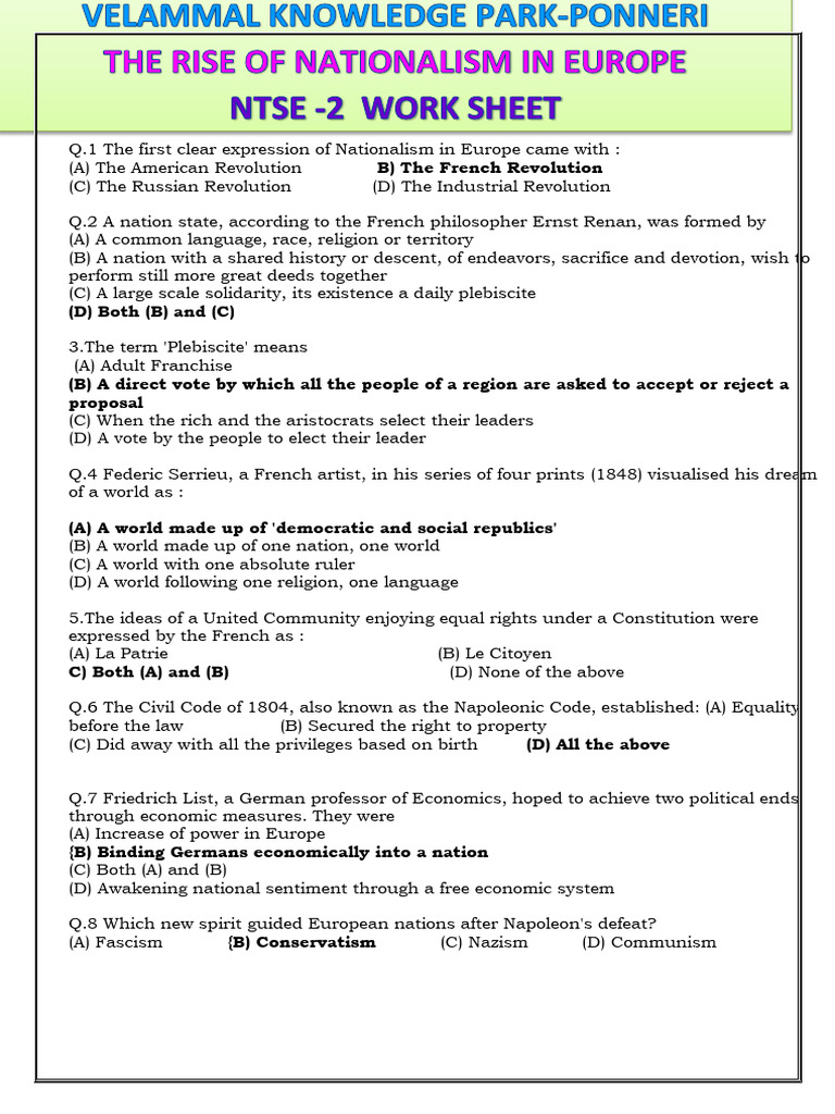 10 Ntse-2nationalism in Europr Work Sheet (New) | PDF