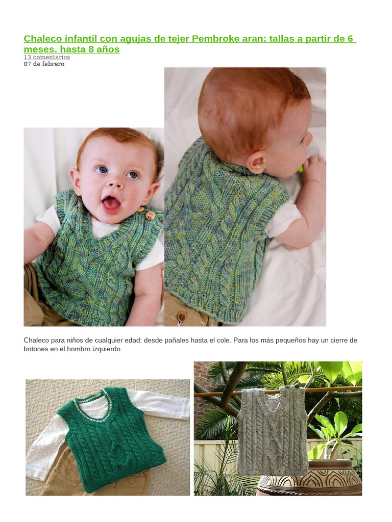 Chaleco Infantil Con Agujas de Tejer Pembroke Aran | PDF
