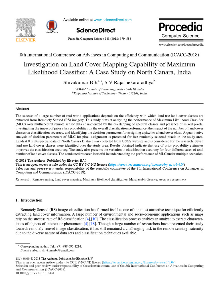 Shivakumar, Rajashekararadhya - 2018 - Investigation On Land Cover Mapping Capability of Maximum ...