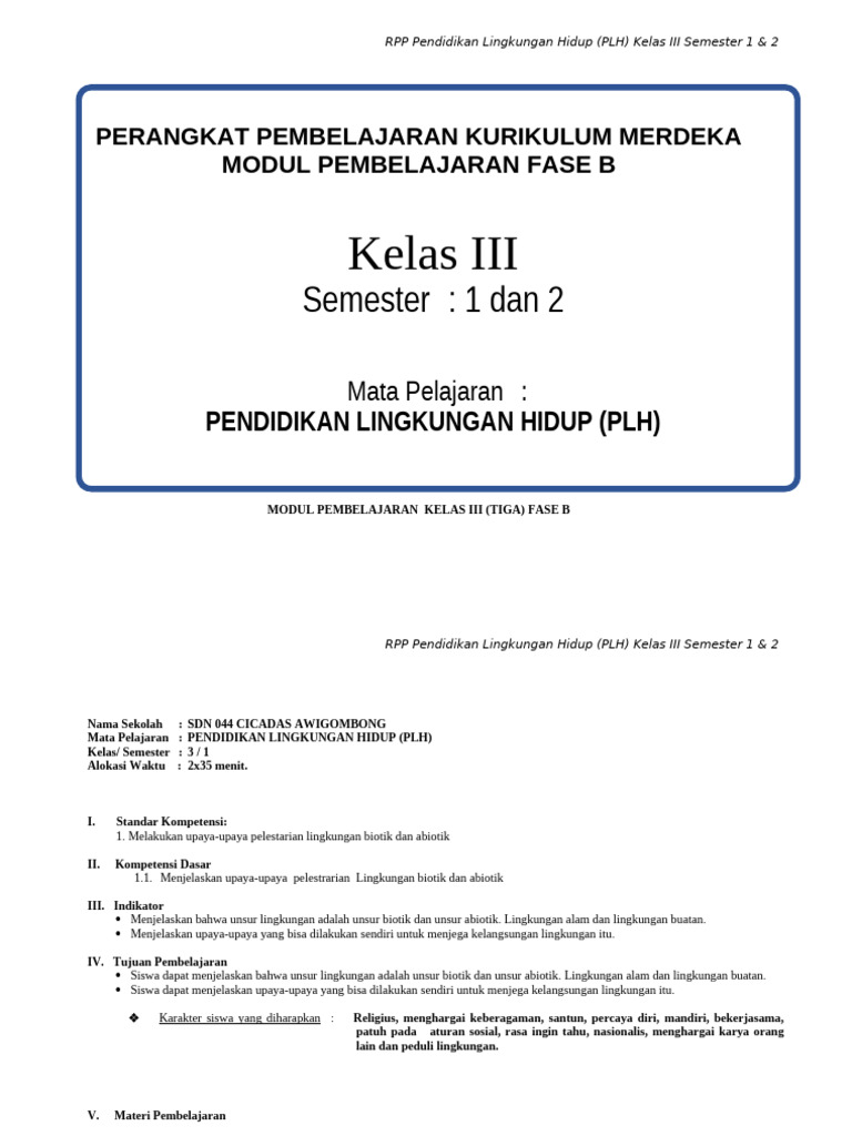 Modul Ajar PLH 3 | PDF