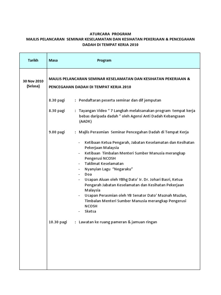 Aturcara Program Seminar Dadah | PDF