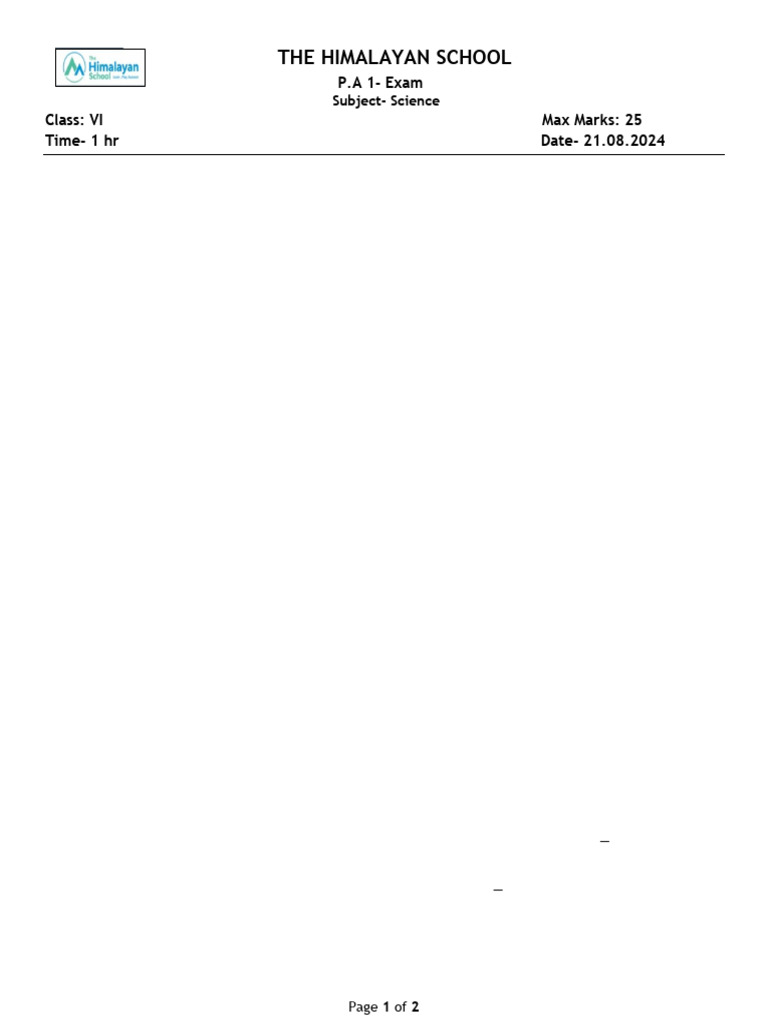 G 6 Sci PA 1QP | PDF