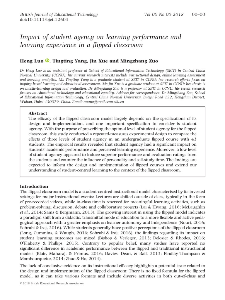 Impact of Student Agency On Learning Per | PDF