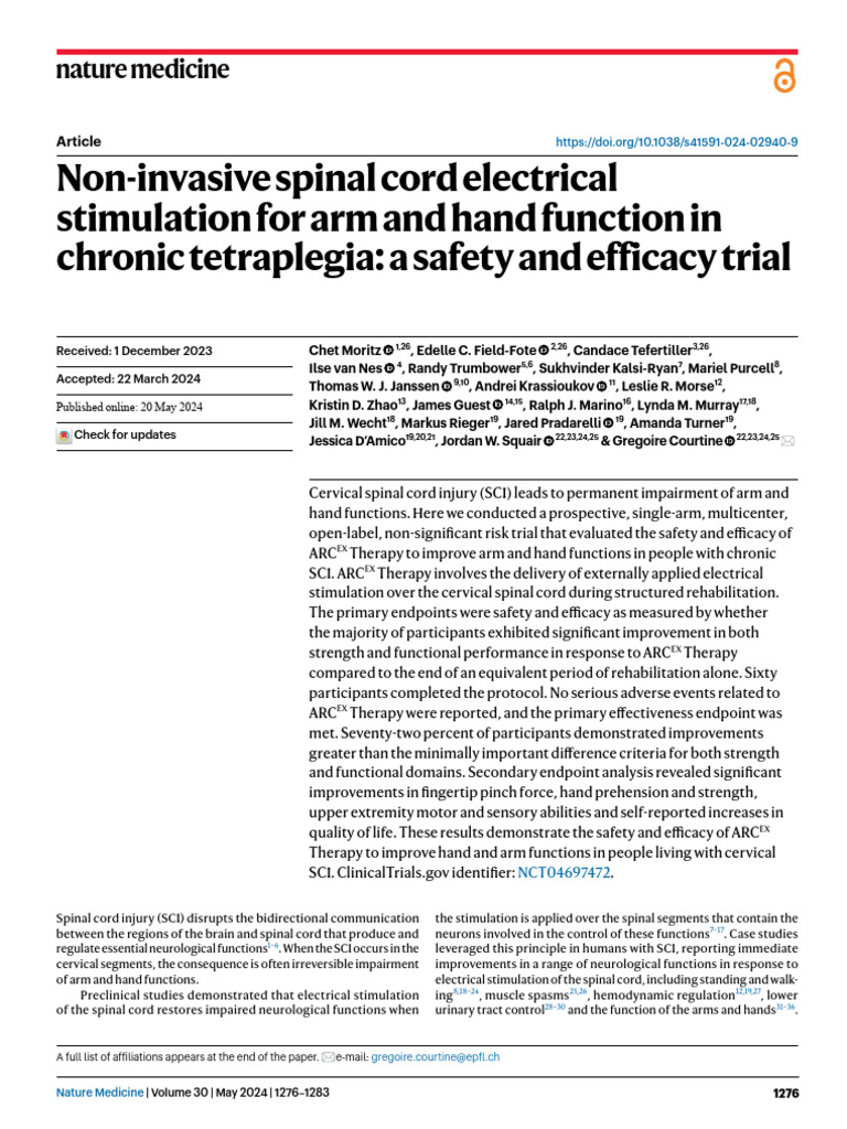 Non-Invasive Spinal Cord Electrical Stimulation For Arm and Hand ...