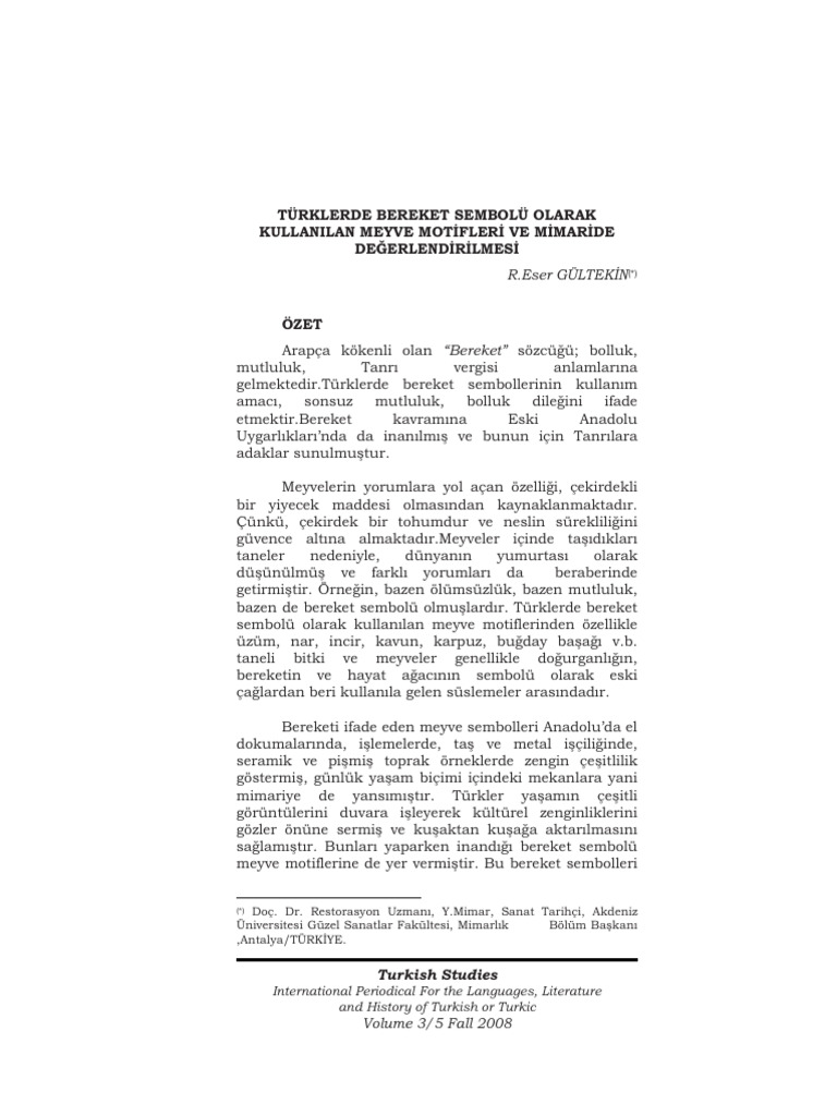 460-Turklerde Bereket Simbolu Olaraq Kullanilan Meyve Motivleri Ve Mimaride Degherlendirilmesi-R ...