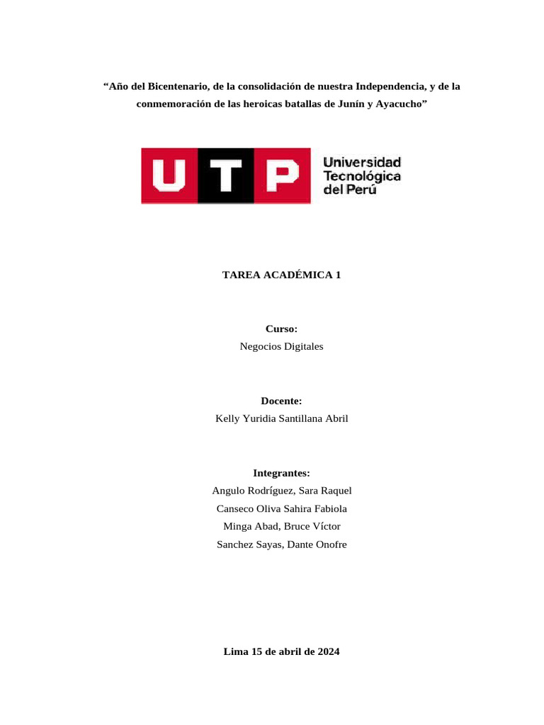 Tarea Académica 1 (TA1) | PDF