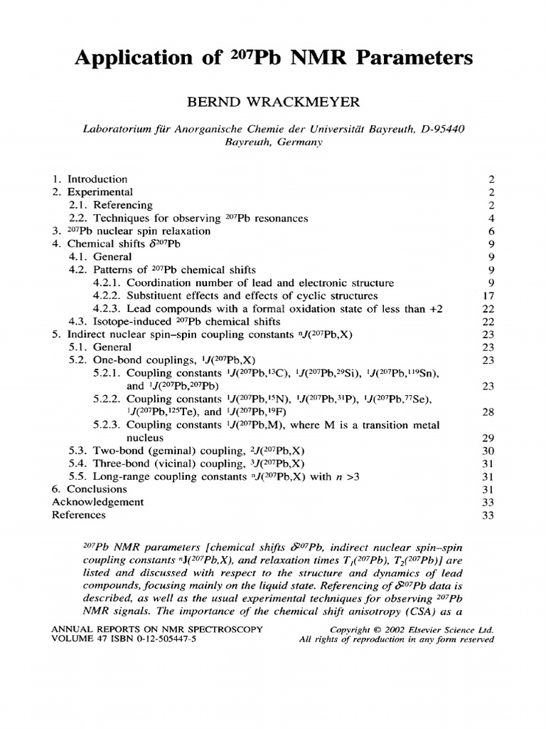 Application of 207Pb NMR Parameters | PDF