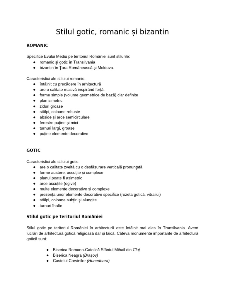 Stilul Gotic, Romanic, Bizantin | PDF