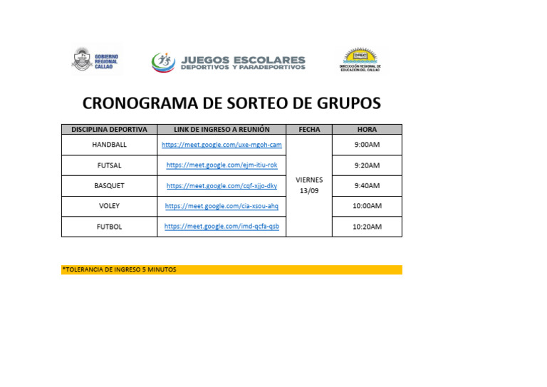 Cronograma para El Sorteo | PDF