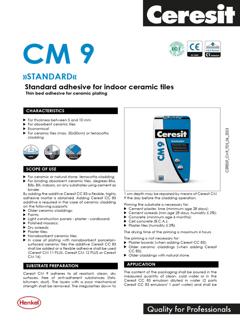 TDS Ceresit CM 9 Global 2023 | PDF | Plaster | Tile