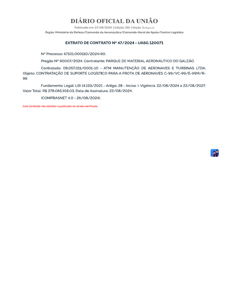 Extrato Contrato 047/celog/2024 | PDF