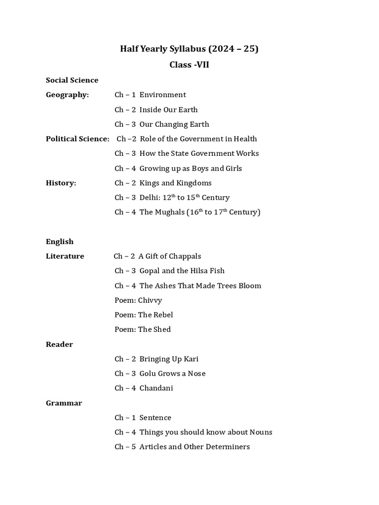 Class Vii Hy Syllabus 24-25 | PDF