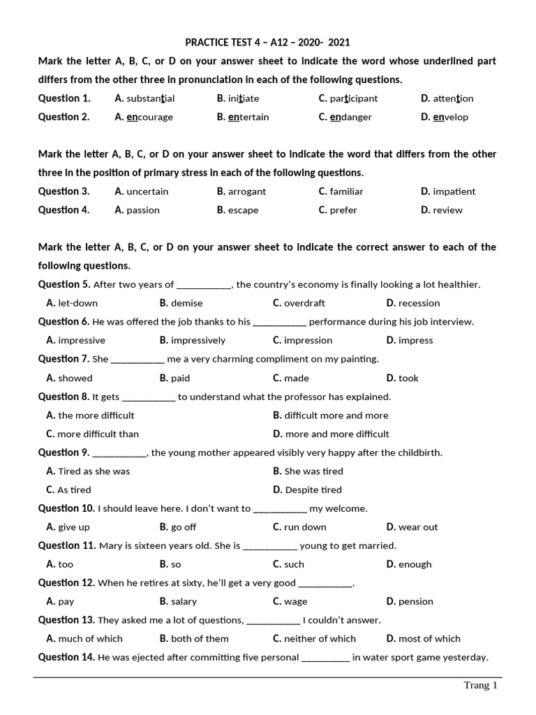 PRACTICE TEST 3 - KEY | PDF