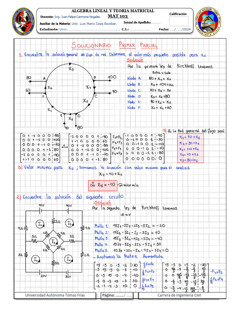 Sol 1er Parcial Mat 103 - 240910 - 002438-2 | PDF