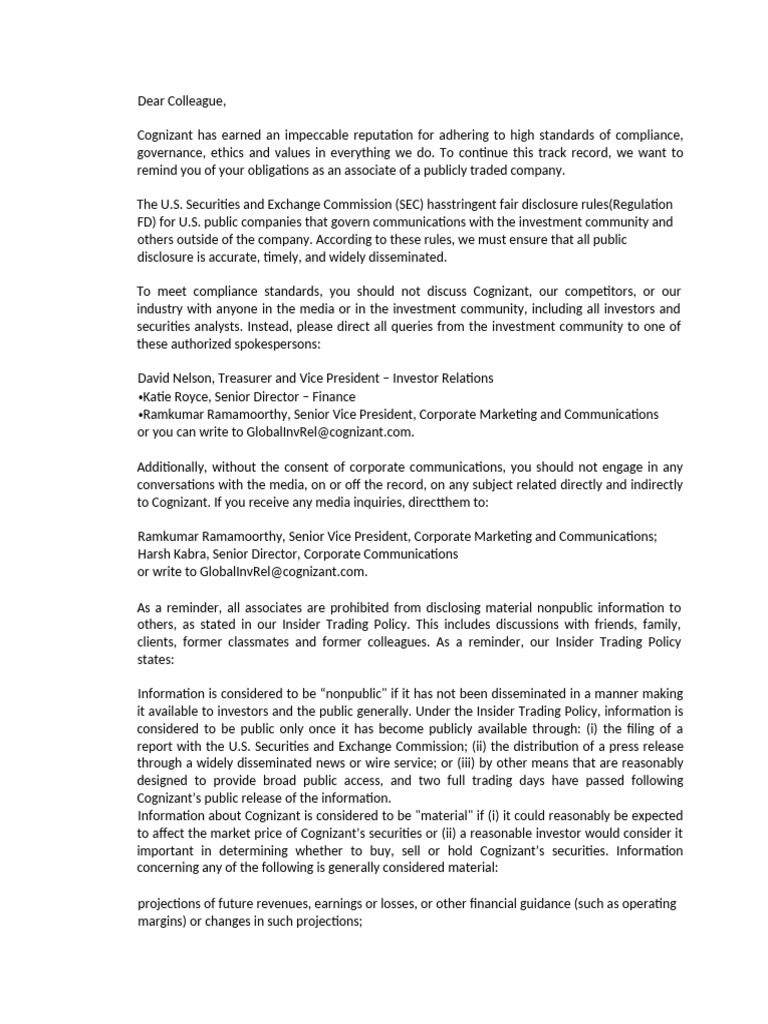 Financial Disclosure Letter To Associates PDF | PDF