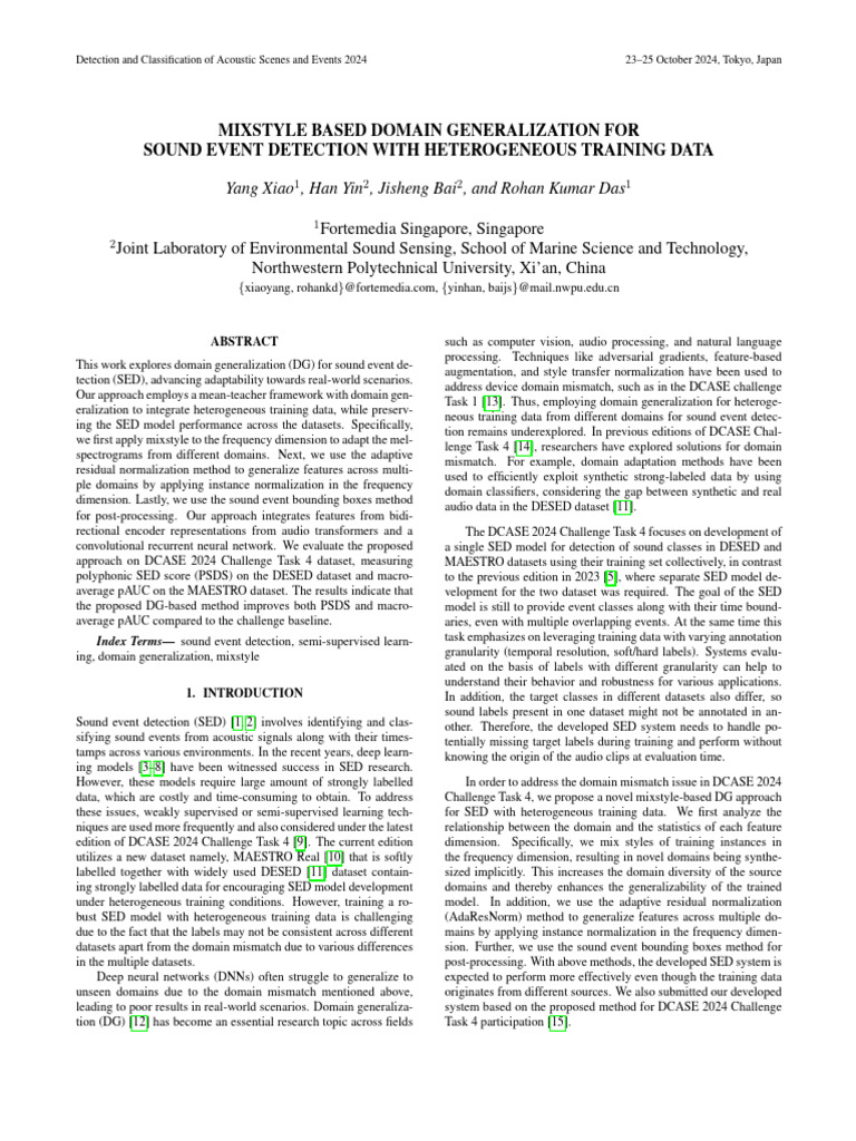 Mixstyle Based Domain Generalization For Sound Eve | PDF
